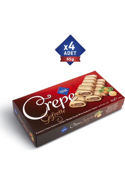 Crepe Kakaolu Fındık Kremalı Gofret 65 gr x 4 Adet Crepe Kakaolu Fındık Kremalı Gofret 65 gr x 4 Adet