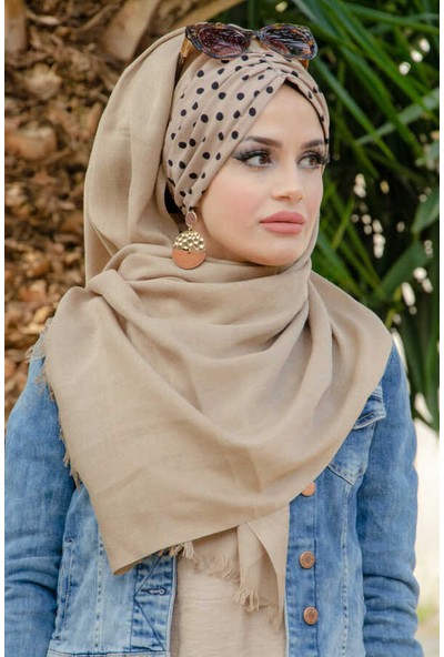 Aişe Tesettür Sütlü Kahve Büzgülü Hazır Şal - 50601