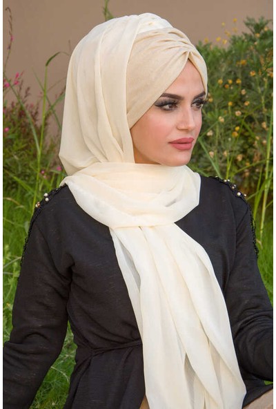 Aişe Tesettür Ekru Şifon Hazır Şal - 50600