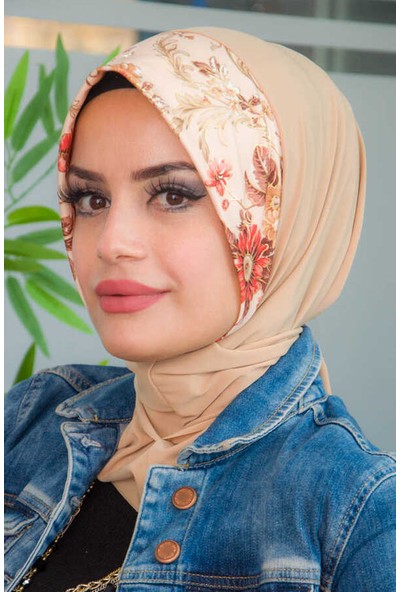 Aişe Tesettür Bej Çiçekli Desenli Hazır Eşarp - 50302 Aişe Tesettür Bej Çiçekli Desenli Hazır Eşarp - 50302