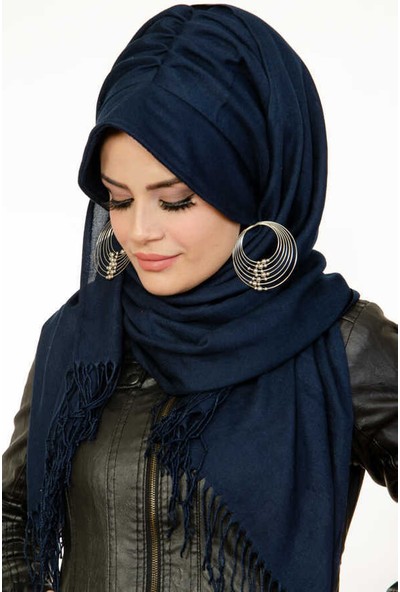 Aişe Tesettür Lacivert Koton Şapkalı Şal - 50800