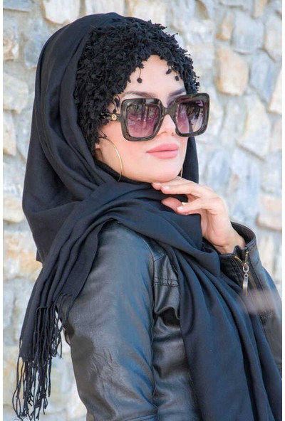 Aişe Tesettür Siyah Büzgülü Hazır Şal - 50601