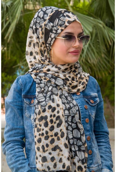 Aişe Tesettür Leopar Biritli Biritli Hazır Şal - 50200
