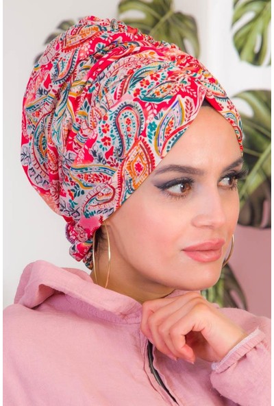 Aişe Tesettür Pudra Etnik Tül Tokalı Bone - 40403