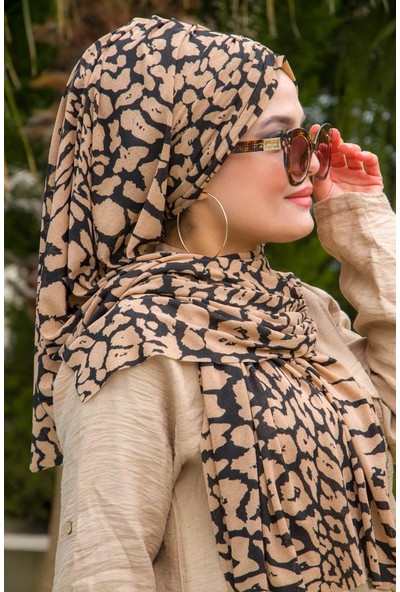 Aişe Tesettür Siyah Bej Biritli Hazır Şal