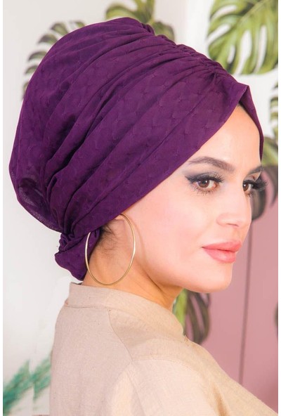 Aişe Tesettür Mürdüm Ponpon Tokalı Bone - 40408