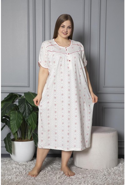 Seboteks Kısa Kol Pamuklu Penye Büyük Beden Anne Geceliği 140