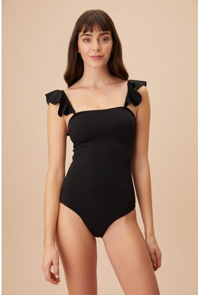 Straplez Volanlı Mayo