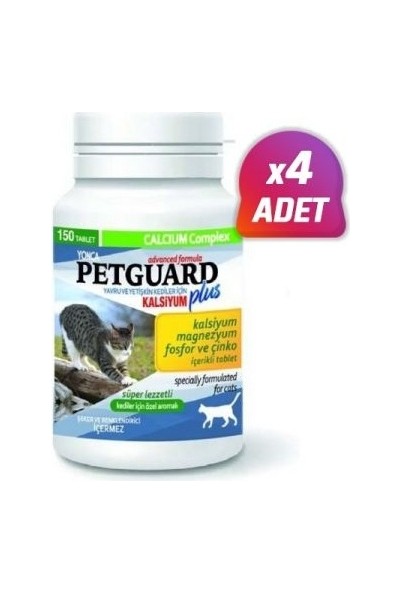 Petguard 4 Adet - Petguard Kediler Için Magnezyum Fosfor ve Çinkolu kalsiyum tableti 150 Adet Petguard 4 Adet - Petguard Kediler Için Magnezyum Fosfor ve Çinkolu kalsiyum tableti 150 Adet
