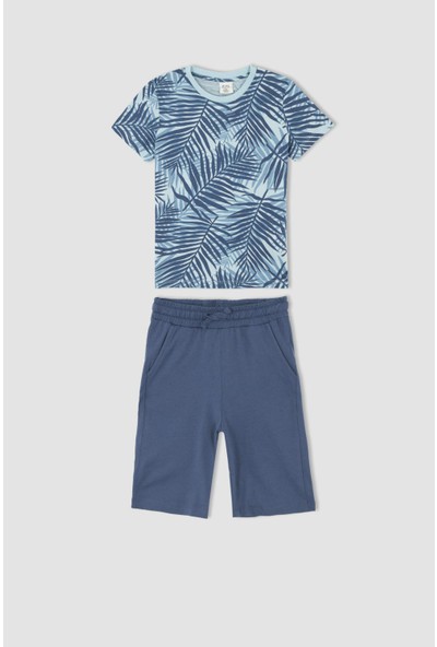 DeFacto Erkek Çocuk Palmiye Desenli Kısa Kollu Tişört ve Şort TAKIMI U5310A622SP