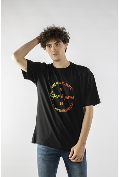 Don Q Shot Siyah Erkek Yazı Baskılı Oversize Kısa Kollu T-Shirt