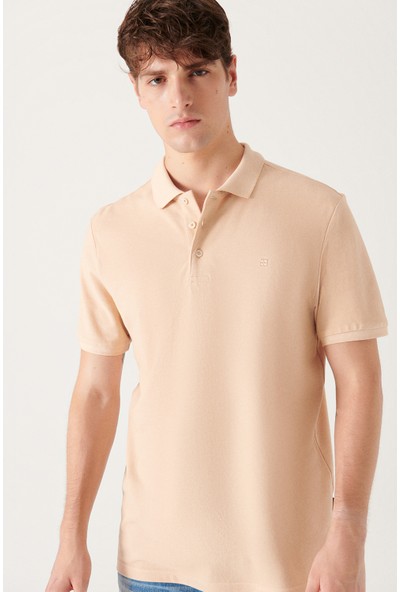 Avva Erkek Bej Polo Yaka Düz T-Shirt E001004