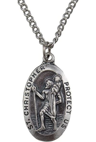 Charge Creed Silver Tone St. Christopher Protect Us Madalyası Charge Creed Silver Tone St. Christopher Protect Us Madalyası