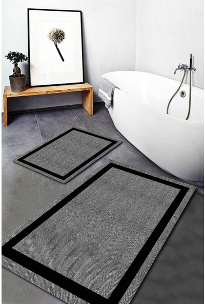 Gri - Siyah Çizgili 2'li Halı Takımı (60X100/40X60) - CP1327 Gri - Siyah Çizgili 2'li Halı Takımı (60X100/40X60) - CP1327