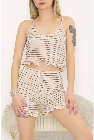 Şortlu Takım Bejçizgili