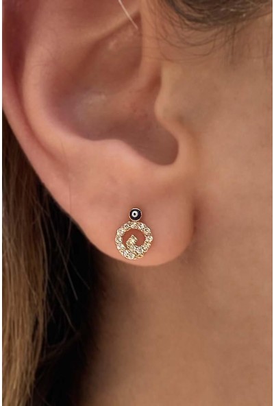 Akay Gold Dolambaç Üzeri Minik Nazar Boncuklu Küpe