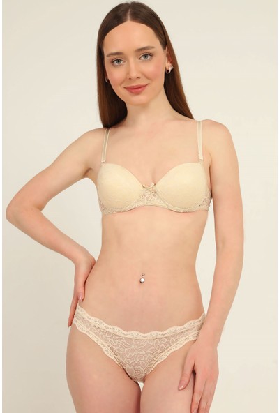 QP Secret Kadın Destekli Bej Sütyen Külot Takım