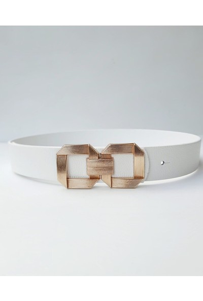 Kemerix Kadın Gold Tokalı Beyaz Kemer İMX0030K