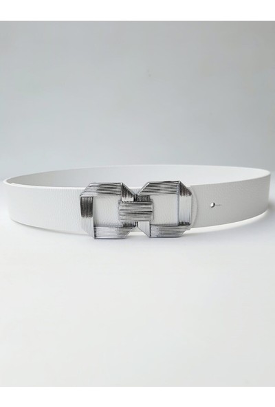 Kemerix Kadın Gümüştokalı Beyaz Kemer İMX0041K