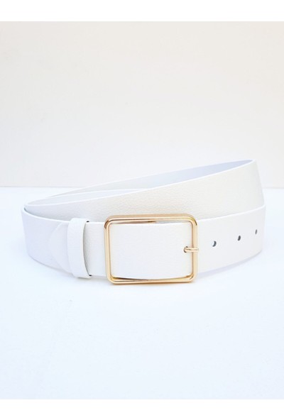 Kemerix Kadın Basic Gold Tokalı Beyaz Kemer KX1002