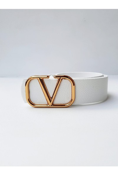 Kemerix Kadın V Tokalı Bel ve Pantolon Beyaz Kemer İMX001V