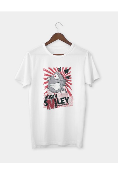 Sinirli Gülümseme Baskılı T-Shirt Tişört