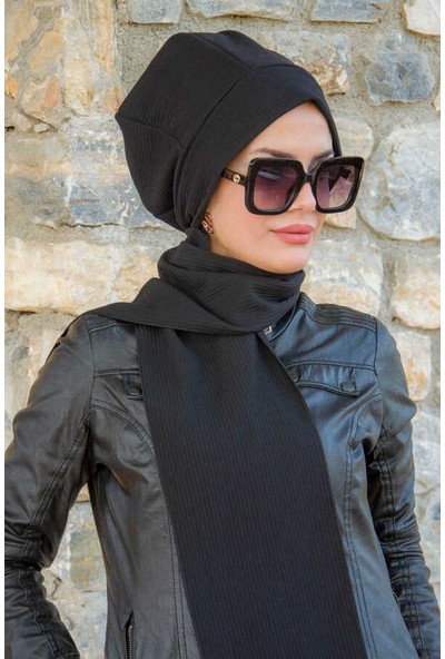 Aişe Tesettür Siyah Atkılı Bere - 30201