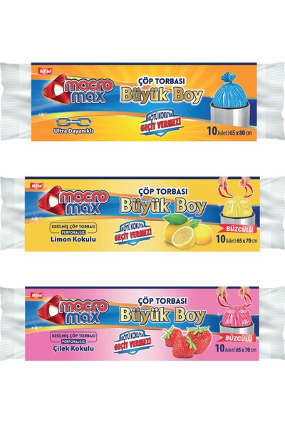 Macromax Büyük Boy 3'lü Çöp Torbası