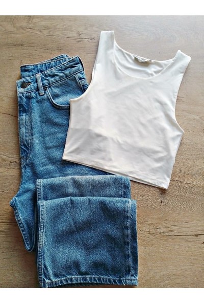 El & In Collectıon Kadın Beyaz Askılı Yaka Sandy Crop Bluz 6000