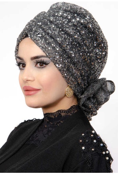 Aişe Tesettür Gümüş Payet Abiye Tokalı Bone - 60102