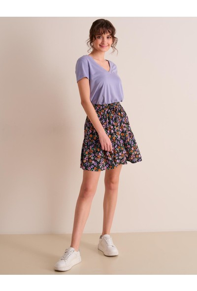 Jimmy Key Kadın Karışık Düz Kesim Beli Lastikli Baskılı Çiçek Desenli Mini Etek Jimmy Key Kadın Karışık Düz Kesim Beli Lastikli Baskılı Çiçek Desenli Mini Etek
