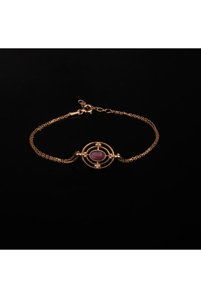 Ravza Gümüş 925 Ayar Gümüş Mor Kedi Gözü Taşlı Sultan Bileklik