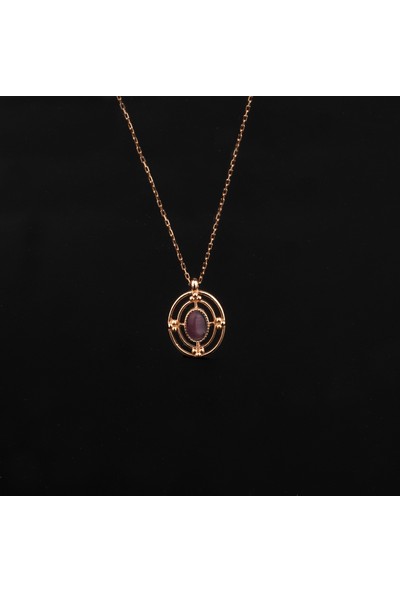 Ravza Gümüş 925 Ayar Gümüş Mor Kedi Gözü Taşlı Sultan Kolye