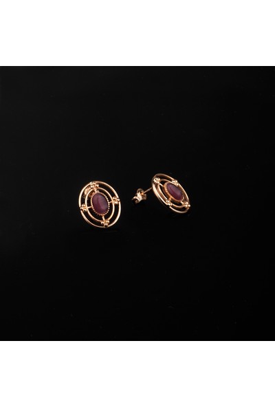 Ravza Gümüş 925 Ayar Gümüş Mor Kedi Gözü Taşlı Sultan Küpe