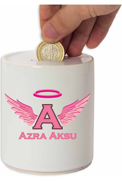 Hediye Rengi Isme Özel Seramik Kumbara - Melek Kanadı