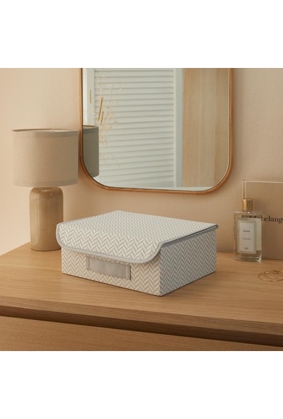Ocean Home Gri Desenli Kumaş Kapaklı Kutu // 30X23X11