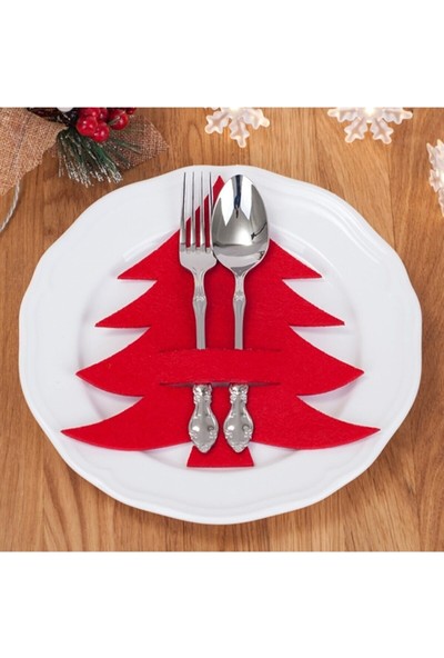 Evdeucuz 6 Adet Yılbaşı Özel Kırmızı Kaşıklık Servislik