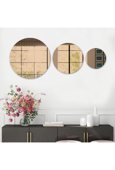 Decorita Ayna - Bronz Ayna - 3'lü Takım Daire Ayna