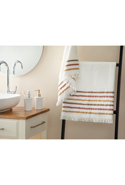 New Retro Pamuklu Çizgili Banyo Havlusu Takımı 50X85+75X150CM Kırmızı