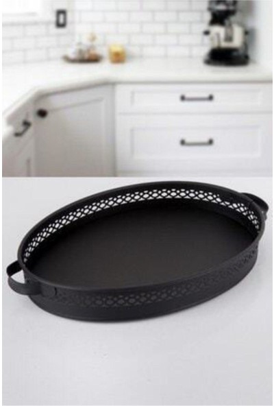 Tutal Home Siyah Metal Dantel Ferforje Oval Tepsi 37 cm Tutal Home Siyah Metal Dantel Ferforje Oval Tepsi 37 cm
