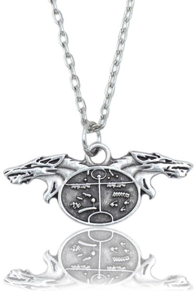 Bu Farklı Şaman Davulu - Kam Davulu - Kurt Erkek Kadın Kolye Antik Gümüş Kaplama - 60 cm Düz Zincir