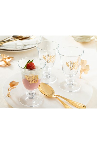 English Home Gingko Biloba Cam 3'Lü Dondurma Kasesi 200 Ml Gold