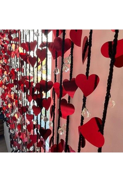 Gönülden Tasarım Gelin Odası,yatak Odası Kalpli Cam Taşlı Ip Perde Boy 2.00 En Ayarlanabilir 20 Adet