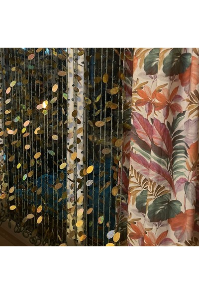 Gönülden Tasarım Yeşil Cam Taşlı Iri Damla Pullu Tasarım Ip Perde Boy 2.40 En Ayarlanabilir 20 Adet