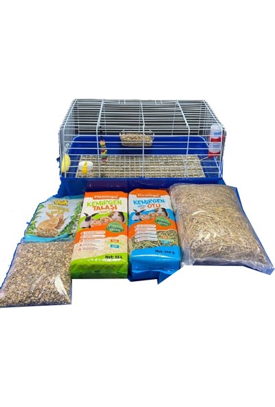 Birdlife Büyük Boy Tavşan Kafesi ve Bakım Seti 12 Parça 60 x 40 x 30 cm