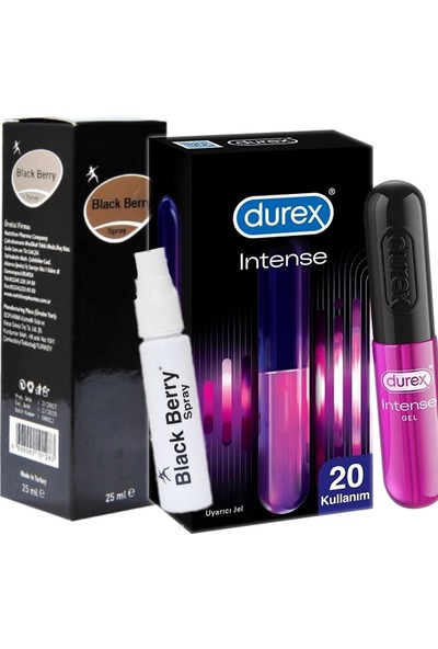 Durex Intense Uyarıcı Jel + Black Berry Geciktiricı Sprey Durex Intense Uyarıcı Jel + Black Berry Geciktiricı Sprey
