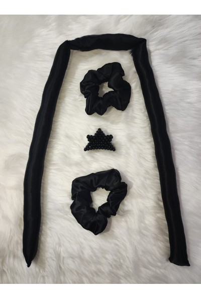 Elvin Aksesuar Siyah Renk Isısız Saç Şekillendirici Saç Sosisi Saten Toka Seti ve Mandal Toka Elvin Aksesuar Siyah Renk Isısız Saç Şekillendirici Saç Sosisi Saten Toka Seti ve Mandal Toka