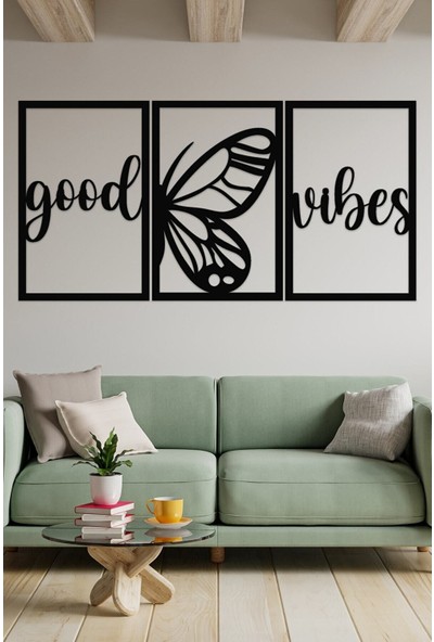 Gibella Üçlü Good Vibes Kelebek Siyah Lazer Kesim Duvar Dekoru Gibella Üçlü Good Vibes Kelebek Siyah Lazer Kesim Duvar Dekoru