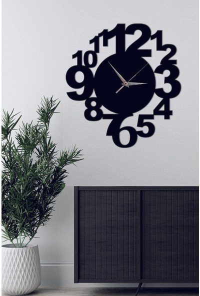 Gibella Büyük Rakamlı Dekoratif Lazer Kesm Siyah Duvar Saati Gibella Büyük Rakamlı Dekoratif Lazer Kesm Siyah Duvar Saati