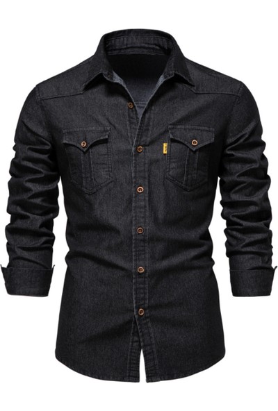 Gemdeck Erkek Çift Cepli Günlük Uzun Kollu Kot Gömlek - M - Siyah (Yurt Dışından) Gemdeck Erkek Çift Cepli Günlük Uzun Kollu Kot Gömlek - M - Siyah (Yurt Dışından)